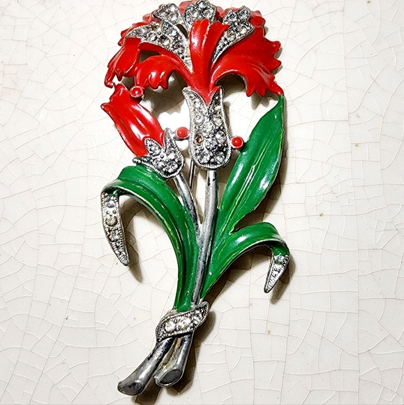 Jewelry | Unsigned Coro 194s Red Green Large Enameled Rhinestones ...